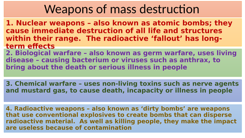 Weapons of Mass destruction AQA RS Peace and Conflict | Teaching Resources
