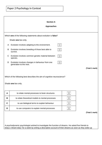 AQA psychology A Level paper 2 mock | Teaching Resources