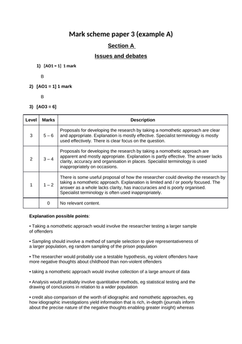 AQA Psychology A Level paper 3 mock | Teaching Resources