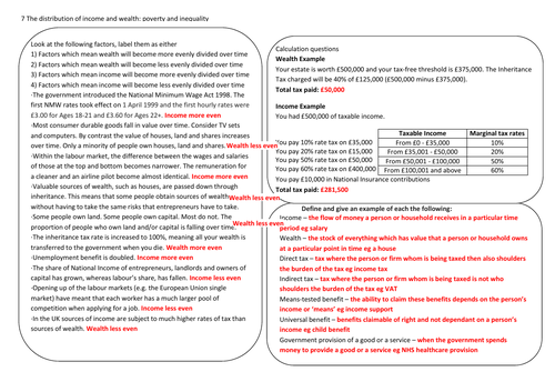 AQA A-level Economics The distribution of income and wealth knowledge ...