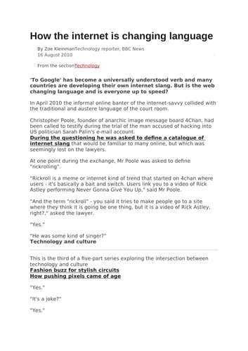 Language Change- Technology and Social Media | Teaching Resources