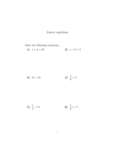 Linear equations worksheet no 3 (with solutions) | Teaching Resources