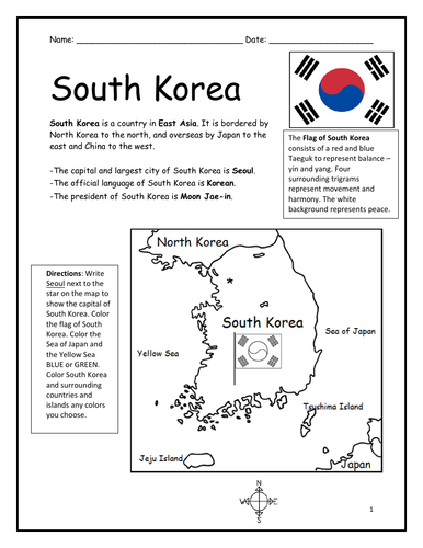 South Korea - Introductory Geography Worksheet | Teaching Resources