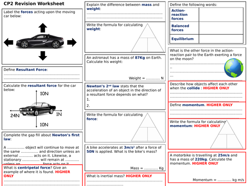 Edexcel Combined Science Physics Revision Worksheets | Teaching Resources