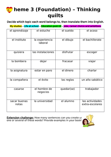 NEW GCSE (9-1) Spanish Foundation - Vocabulary practice | Teaching ...