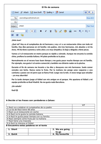 KS3 Spanish daily routine and free time: mi fin de semana reading ...