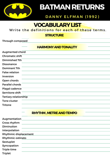 Batman Resources Edexcel Music AS and A level | Teaching Resources