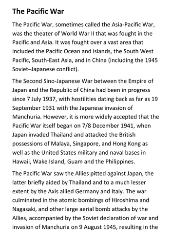 The Pacific War Handout | Teaching Resources