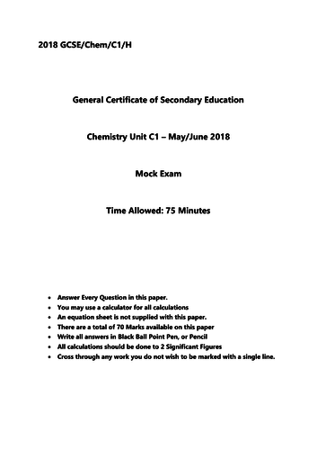 2018 GCSE Chemistry Predicted/Mock Paper | Teaching Resources