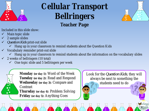Two weeks of Cellular Transport Bellringers Warm Ups with Answer Key ...