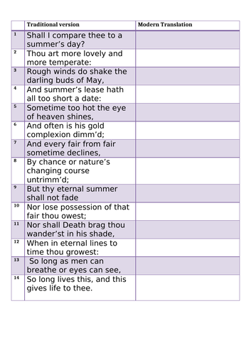 SONNET 18 - COMPLETE LESSON - UPPER KS2 | Teaching Resources