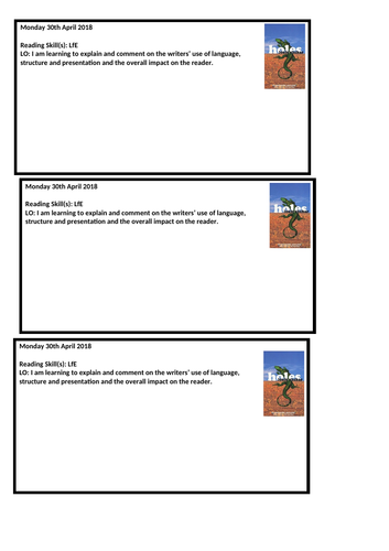 KS2 | Reading | 2 Wks | Holes | | Teaching Resources