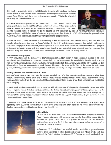 The fascinating life of Elon Musk - Reading Comprehension ...