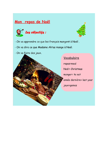 y7 / y 8 Mon repas de Noël. French lesson for Christmas. Whole lesson ...