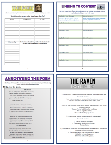 The Raven - Edgar Allan Poe - Comprehension Activities Booklet ...