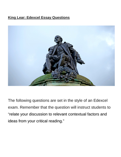 King Lear - Revision Questions | Teaching Resources