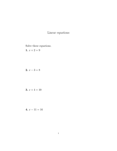 Linear equations (introduction) worksheet (with solutions) | Teaching ...