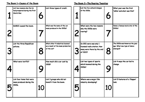 20 Revision Quizzes - AQA GCSE American: Opportunity & Inequality (1920 ...