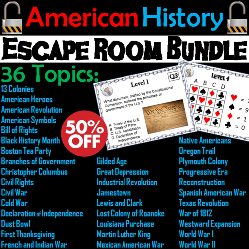 American History Escape Room: Social Studies Bundle | Teaching Resources
