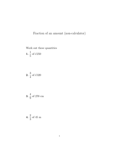Fraction of an amount worksheet no 2 (with solutions) | Teaching Resources