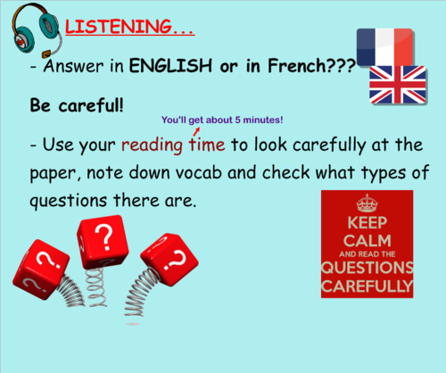 GCSE FRENCH EXAM WARM UP. Whole lesson for smartboard. | Teaching Resources