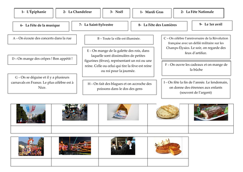 KS3 / GCSE French - Festivals / Bank holidays and special occasions ...