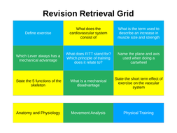 Revision Retrieval Grids (GCSE PE) | Teaching Resources