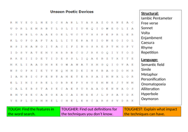 Poetry Techniques Differentiated word search task | Teaching Resources