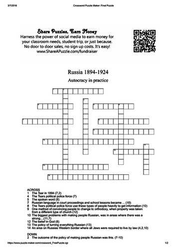 Edexcel: 2.2c: Russia: Revision: Nicholas II | Teaching Resources