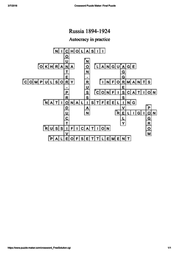 Edexcel: 2.2c: Russia: Revision: Nicholas II | Teaching Resources