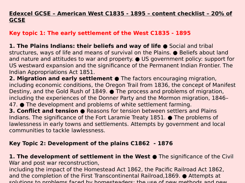Paper 2 - American West - Edexcel GCSE History - In-depth revision slides, checklists, exam Qs ...