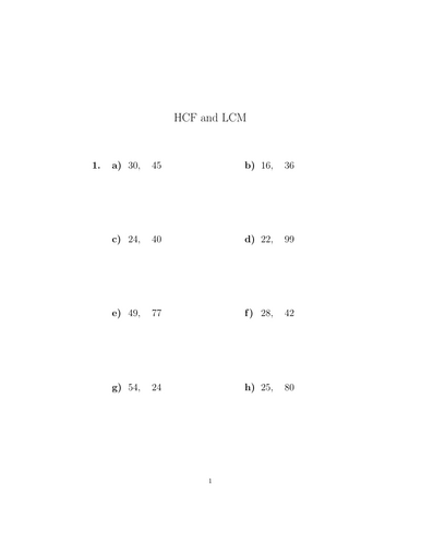 HCF and LCM word problems worksheet (with solutions) | Teaching Resources