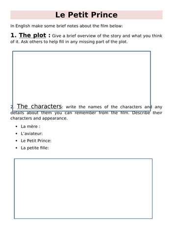 Film Le Petit Prince (KS3) | Teaching Resources