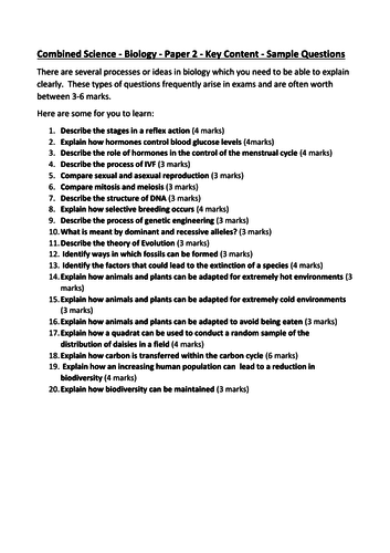 AQA Combined Science Biology Paper 2 Sample Questions and Model Answers ...