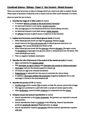 AQA Combined Science Biology Paper 2 Sample Questions and Model Answers ...