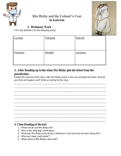 Mrs Bixby and the Colonel's Coat Comprehension Reading Task | Teaching ...