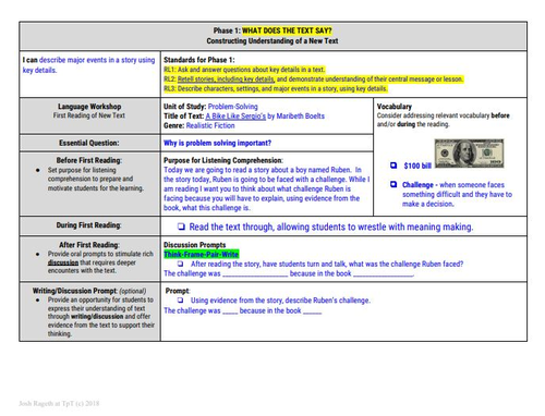 A Bike Like Sergio's by Maribeth Boelts 4-5 Day Lesson Plan and ...