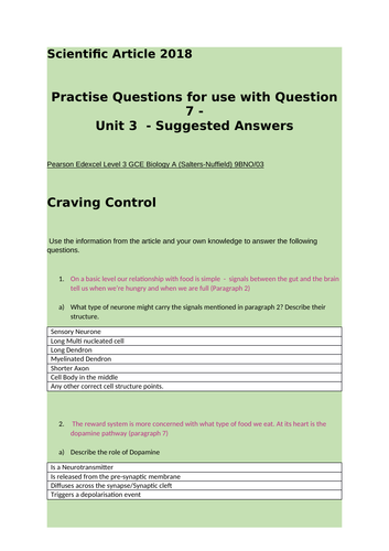Scientific article/pre-release Questions. Edexcel GCE Biology A Salters ...