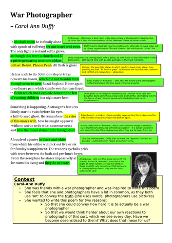 War Photographer - Carol Ann Duffy - AQA Power and Conflict - poem ...