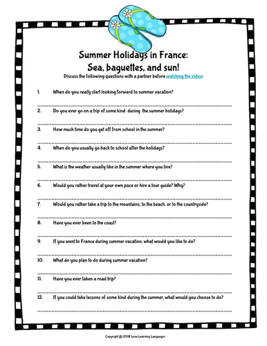 Summer holidays in France - A lesson on French culture | Teaching Resources