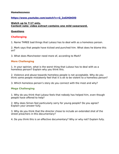 Homelessness - Being Homeless PSHE | Teaching Resources