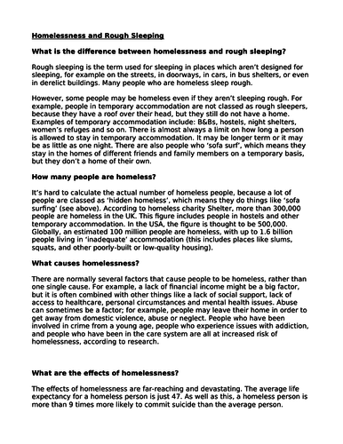 Homelessness - Being Homeless PSHE | Teaching Resources