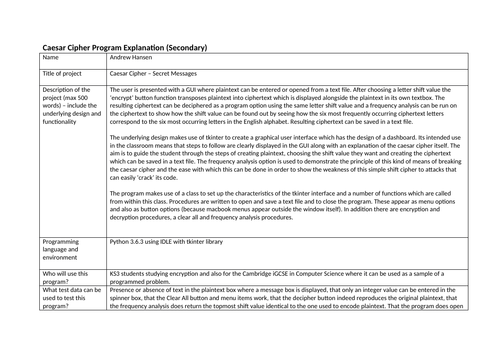Caesar Cipher Python Program (KS3 resource) | Teaching Resources