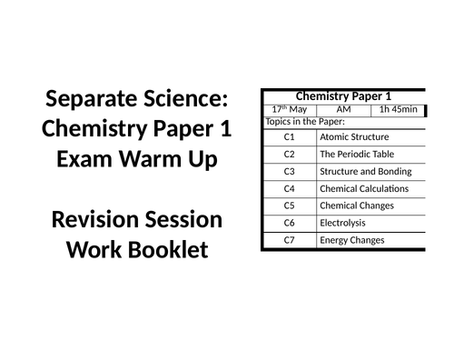 AQA GCSE Chemistry Paper 1 Revision Session | Teaching Resources