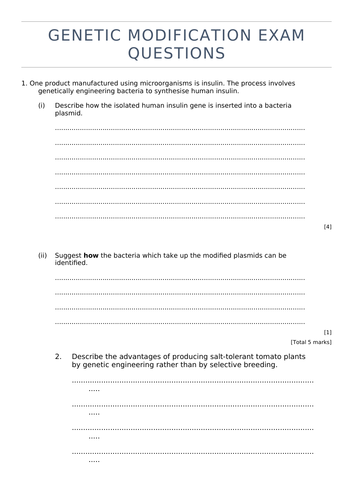 A2 Genetically Modified Organisms + A level questions/answers ...