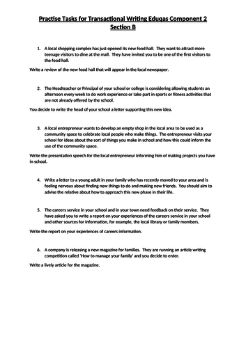 Transactional Writing Tasks for Eduqas Component 2 Section B FREE - Put ...