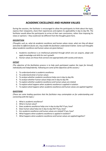Academic Excellence and Human values | Teaching Resources
