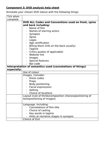 EDUQAS GCSE MEDIA STUDIES COMPONENT 3 COURSEWORK DVD COVERS AND FILM ...