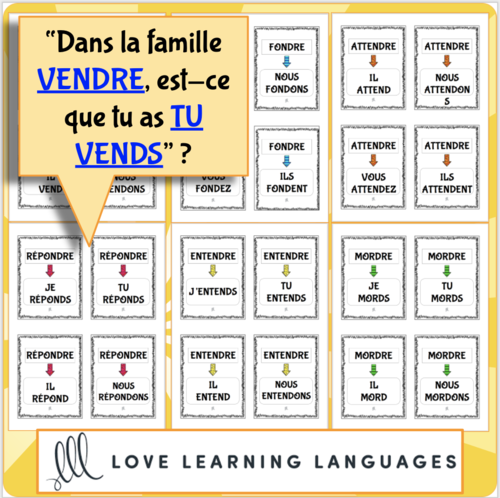 Le jeu des 7 familles- Regular RE verbs present tense card games ...