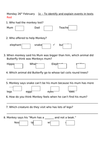 Monkey Puzzle Comprehension KS1 - differentiated | Teaching Resources